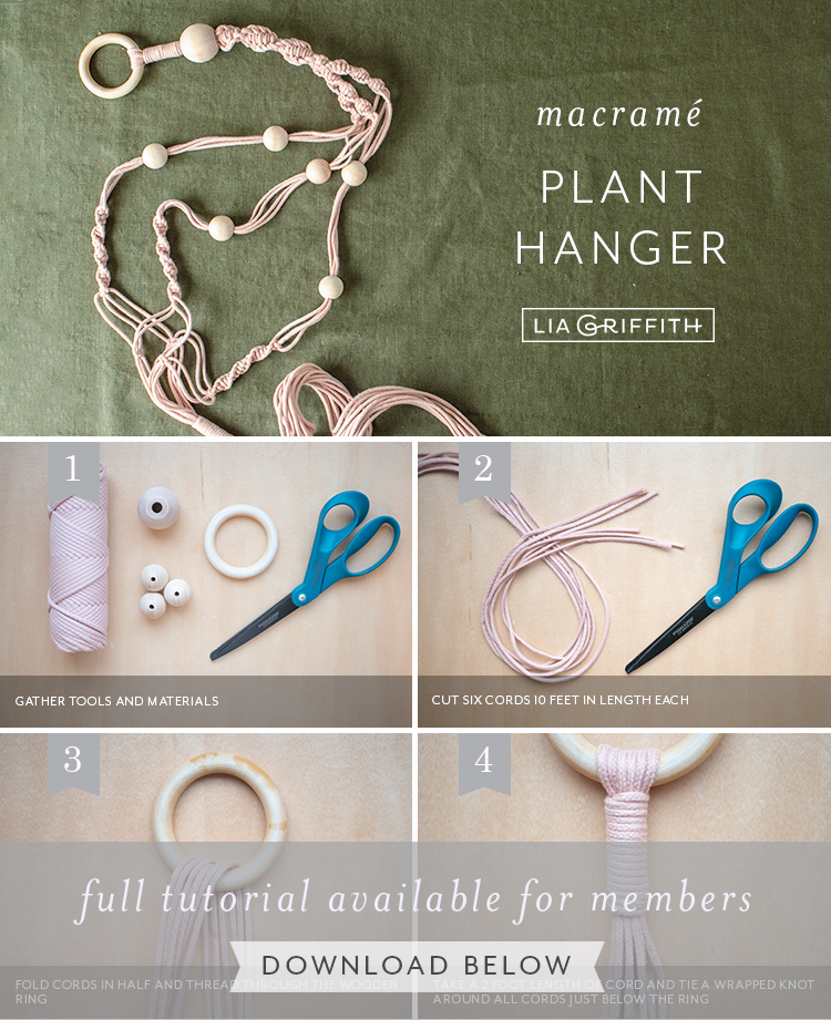 Macrame Plant Hanger with Wooden Beads - Lia Griffith