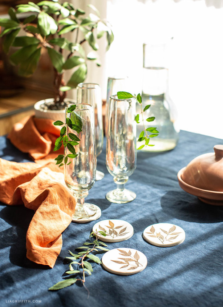 Pressed Leaf Clay Coasters DIY Tutorial - Lia Griffith