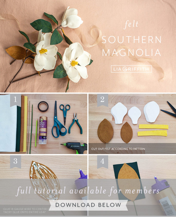 Felt Southern Magnolias Flower Pattern & Tutorial - Lia Griffith
