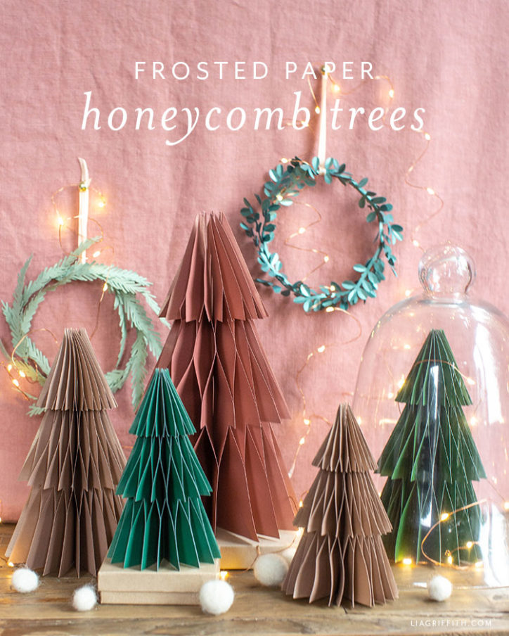 Frosted Paper Honeycomb Trees for Holiday Mantel - Lia Griffith