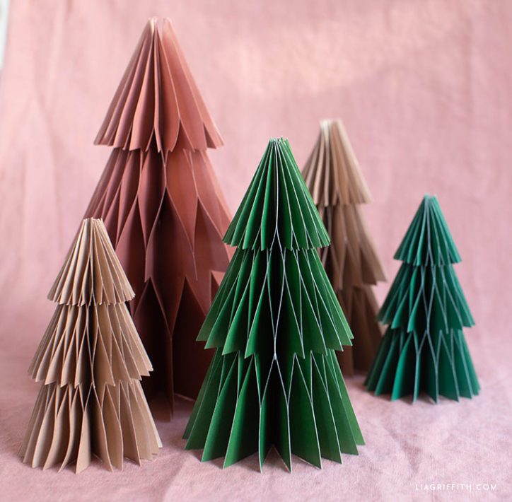 Frosted Paper Honeycomb Trees for Holiday Mantel - Lia Griffith