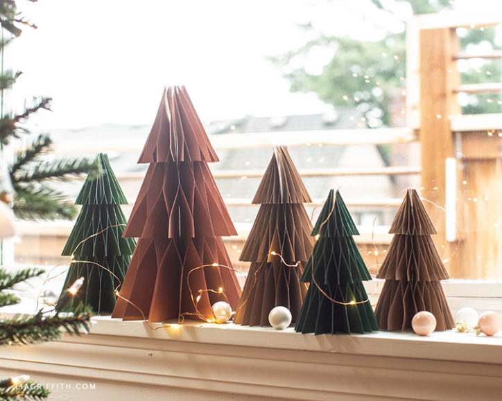 Frosted Paper Honeycomb Trees for Holiday Mantel - Lia Griffith
