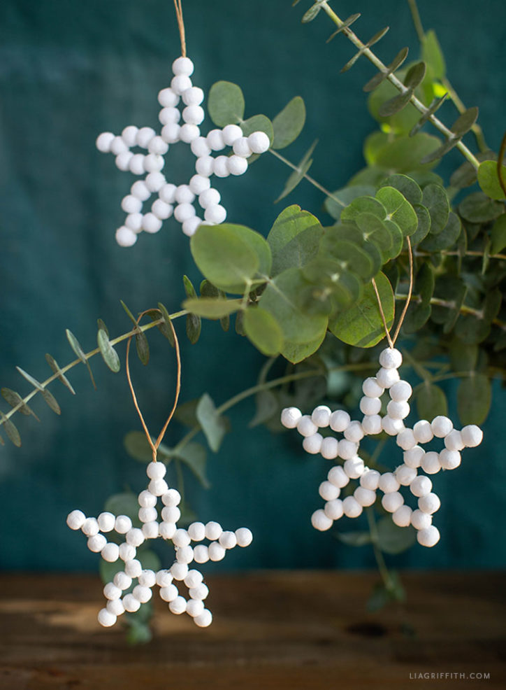Cotton Spun Ball Star Ornaments DIY Tutorial - Lia Griffith