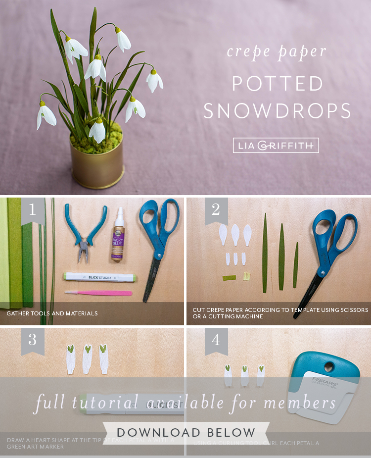 Potted Crepe Paper Snowdrops Flower Pattern & Tutorial - Lia Griffith