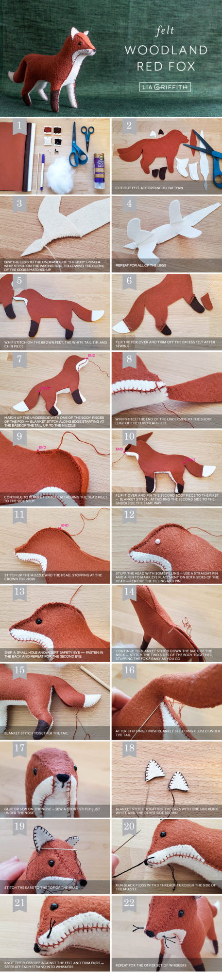 Felt Woodland Red Fox PDF Pattern - Lia Griffith