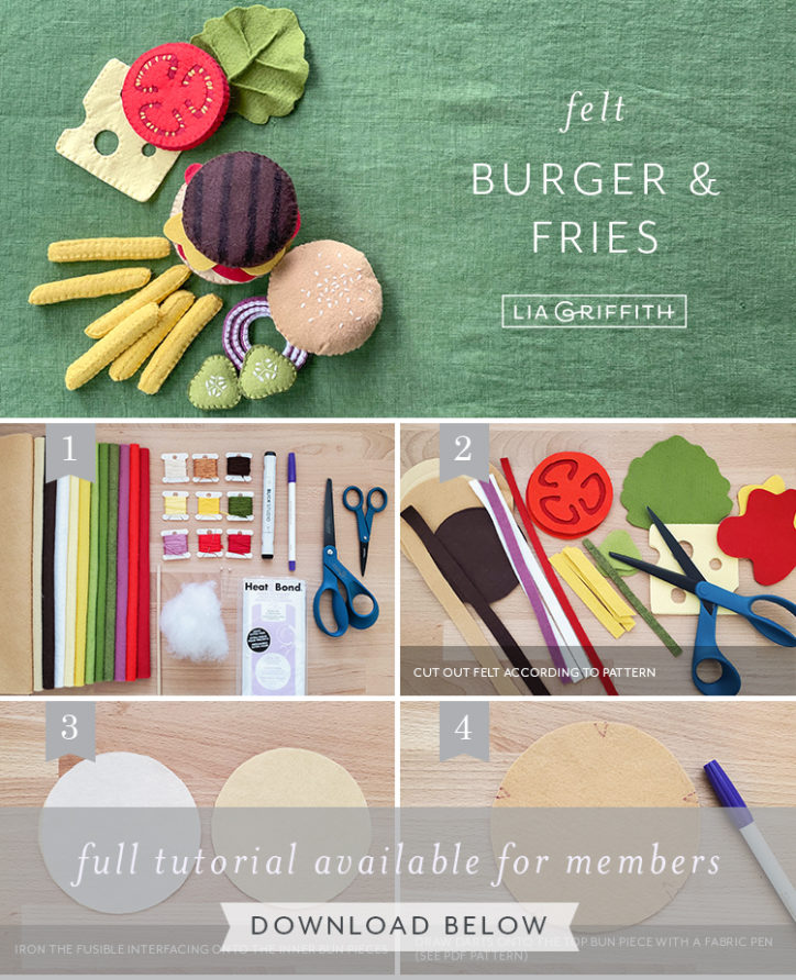 Felt Burger and Fries Template & Tutorial - Lia Griffith