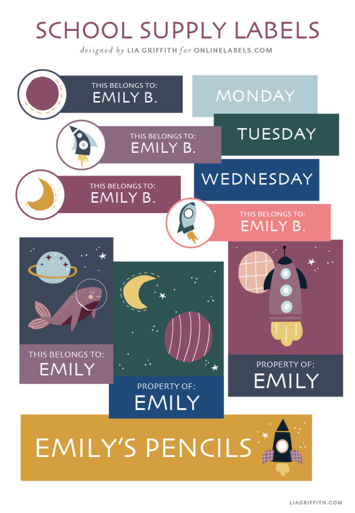 Space Theme School Labels (Free Printable) - Lia Griffith