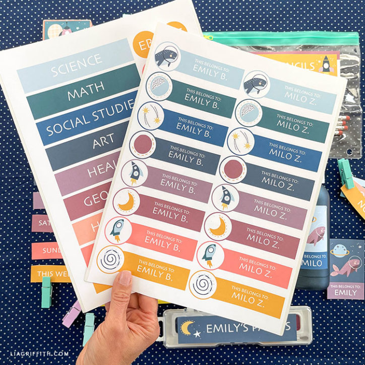 Space Theme School Labels (Free Printable) - Lia Griffith