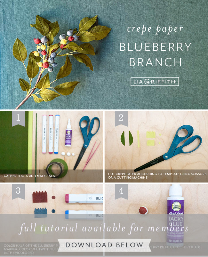 Crepe Paper Blueberry Branch DIY Tutorial - Lia Griffith