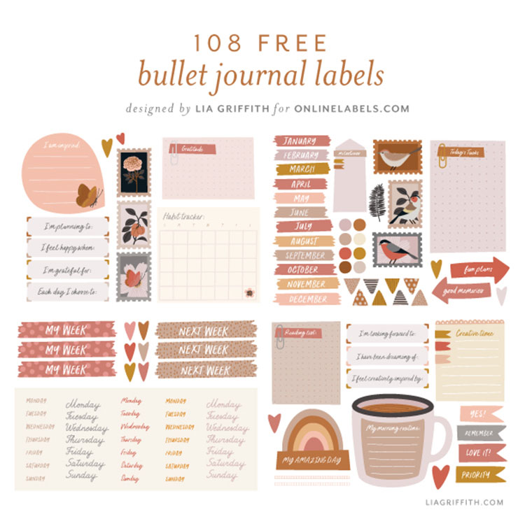 108 Free Bullet Journal Labels - Lia Griffith