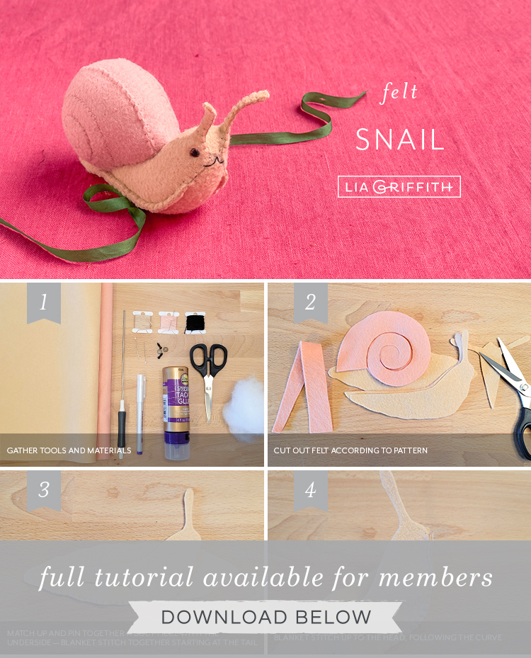 Felt Snail Stuffie DIY Pattern & Tutorial - Lia Griffith