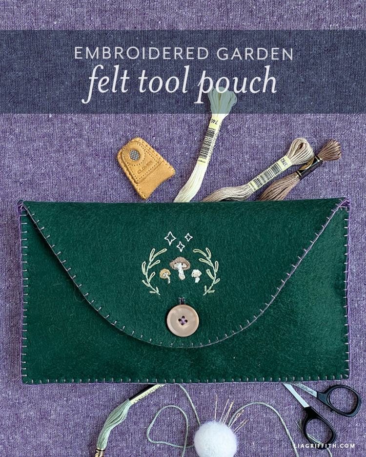 Embroidered Garden Felt Pouch - Lia Griffith