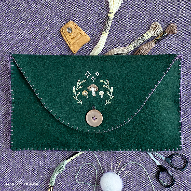Embroidered Garden Felt Pouch - Lia Griffith
