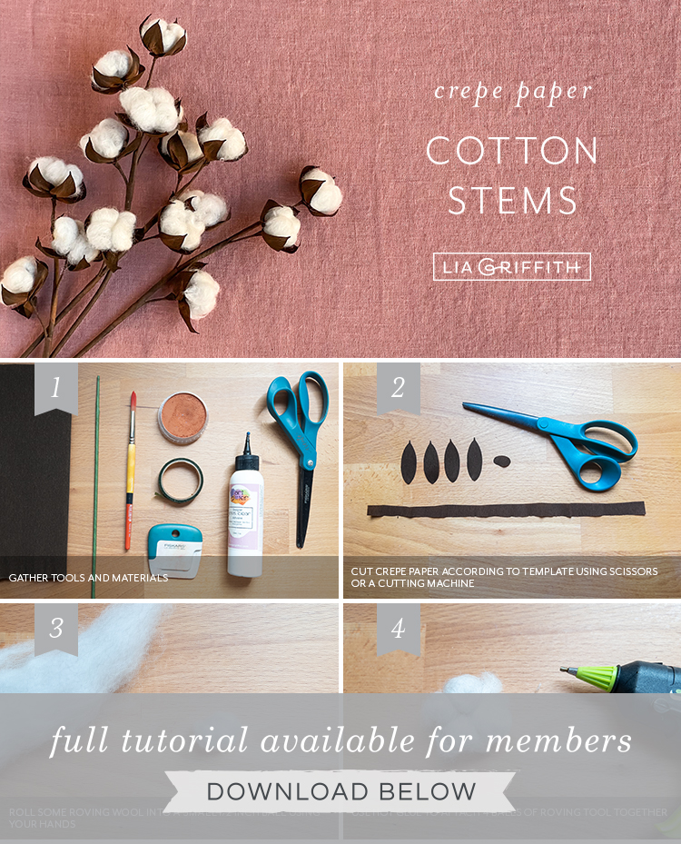 Paper and Roving Wool Cotton Stems - Lia Griffith