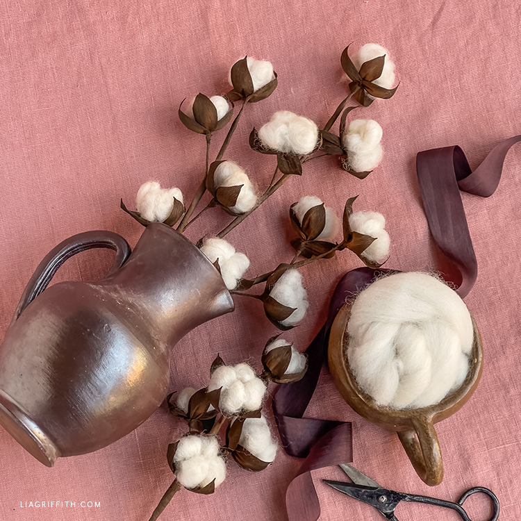 Paper and Roving Wool Cotton Stems - Lia Griffith