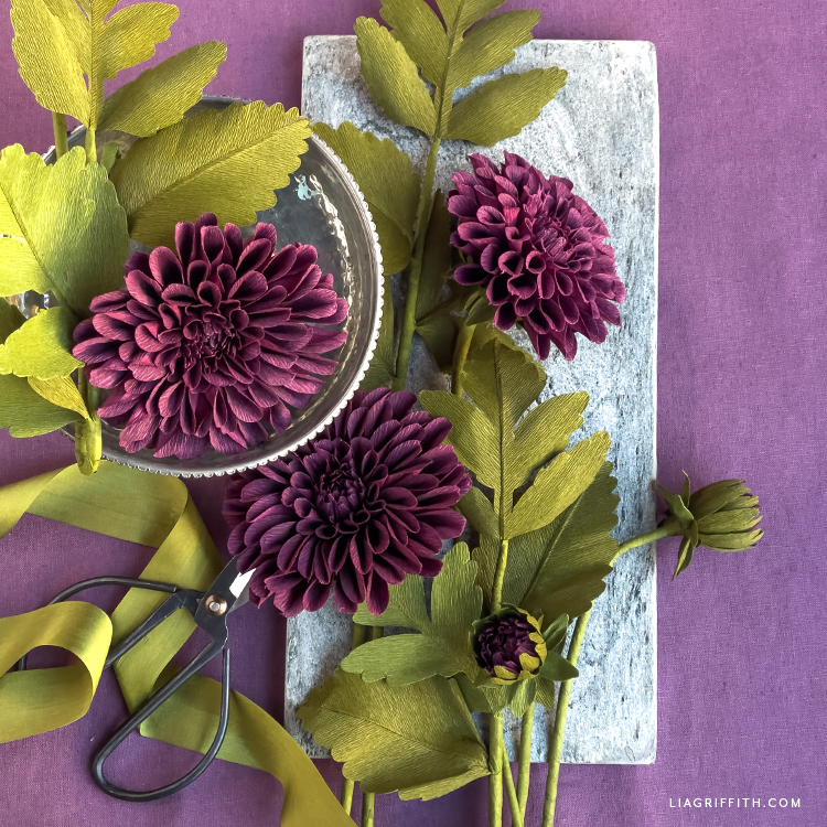 Burgundy Crepe Paper Dahlia Template & Tutorial - Lia Griffith
