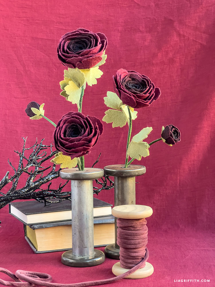 Burgundy Felt Ranunculus Flower Pattern & Tutorial - Lia Griffith