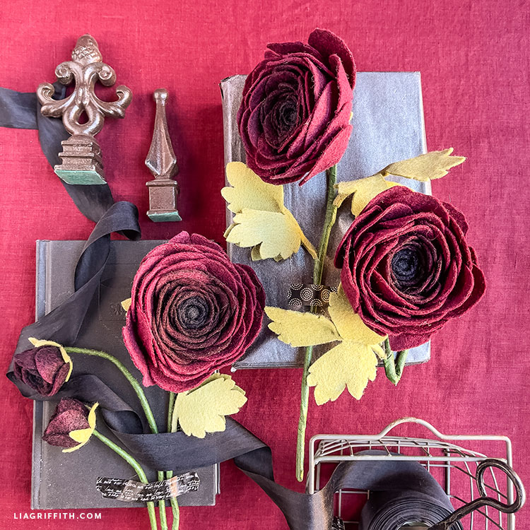 Burgundy Felt Ranunculus Flower Pattern & Tutorial - Lia Griffith