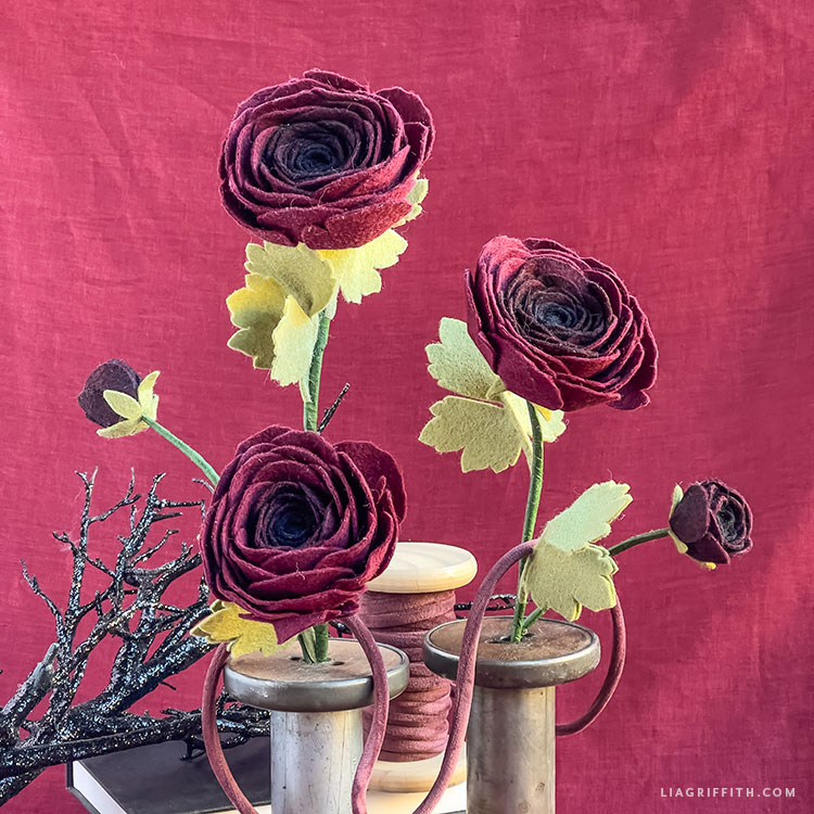 Burgundy Felt Ranunculus Flower Pattern & Tutorial - Lia Griffith