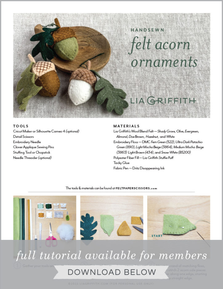 Felt Acorn Ornaments DIY Template & Tutorial - Lia Griffith