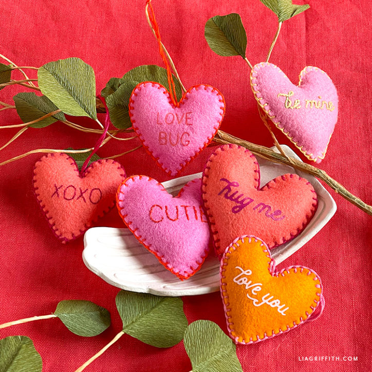 Stuffed Felt Conversation Hearts Template & Tutorial - Lia Griffith