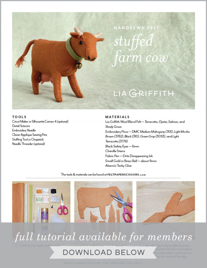Felt Cow Template & Tutorial - Lia Griffith