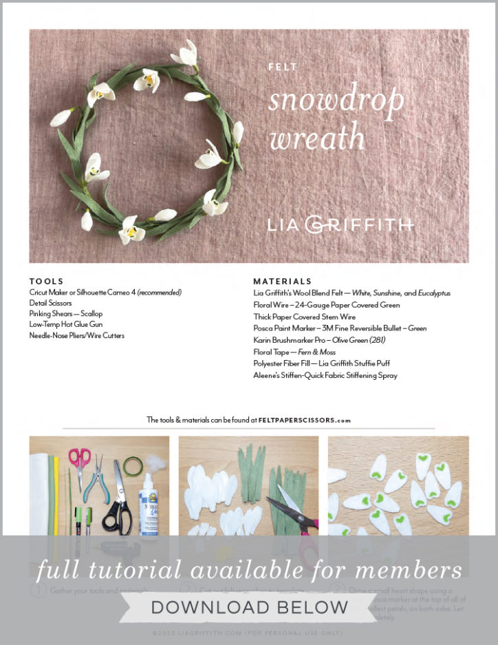 Felt Snowdrop Wreath Template & Tutorial - Lia Griffith