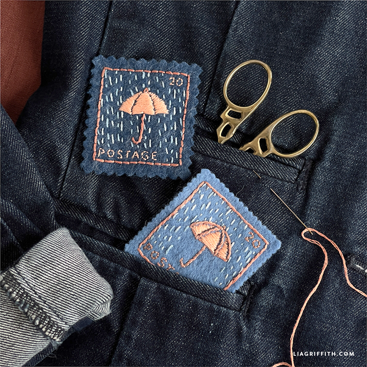 Rainy Day Embroidered Felt Stamp Template & Tutorial - Lia Griffith