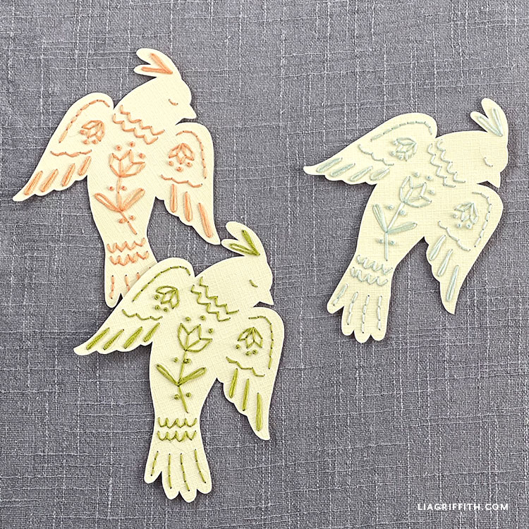 Embroidered Cardstock Paper Birds Template & Tutorial - Lia Griffith