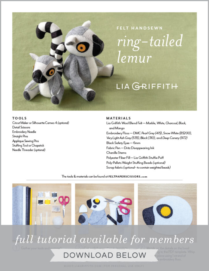 Felt Ring-Tailed Lemur DIY Template & Tutorial - Lia Griffith