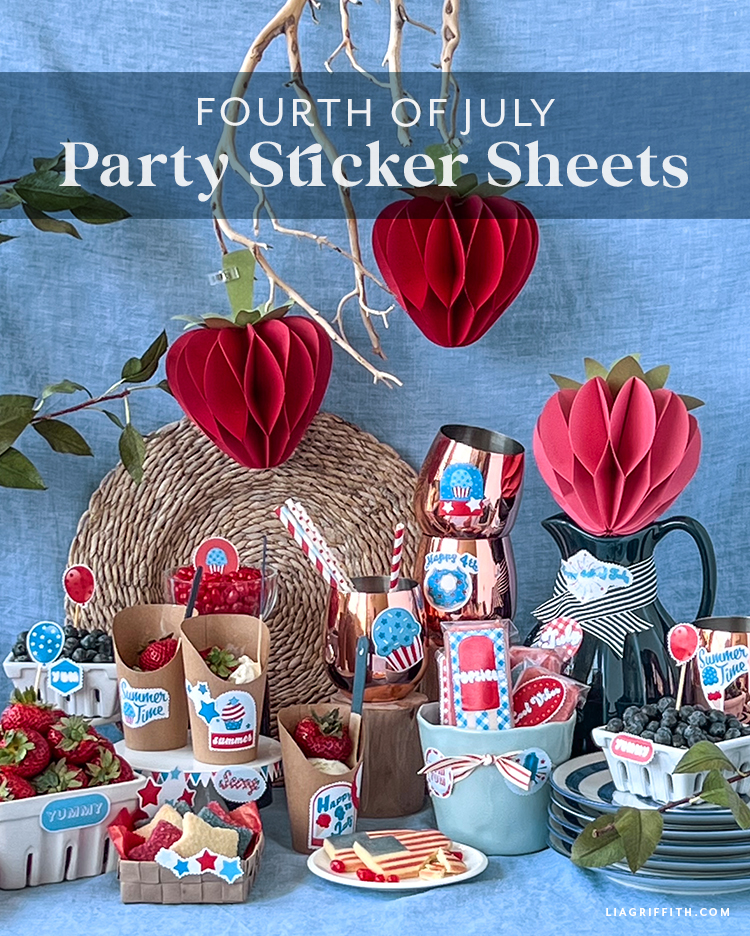 Fourth of July Printable Party Sticker Sheets - Lia Griffith