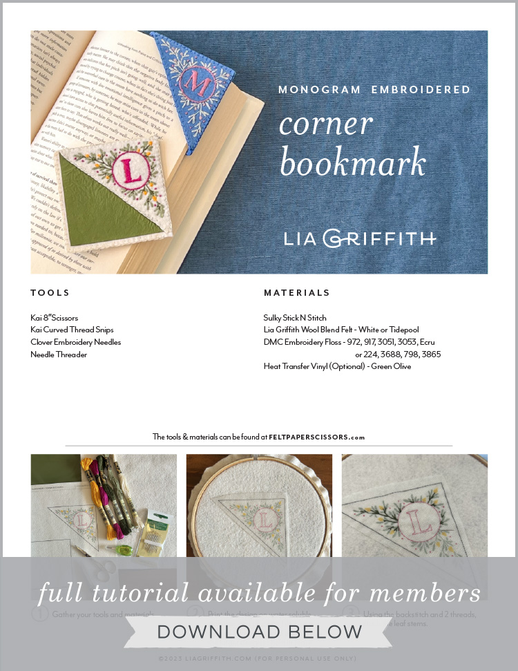 Embroidered Monogram Corner Bookmark - Lia Griffith
