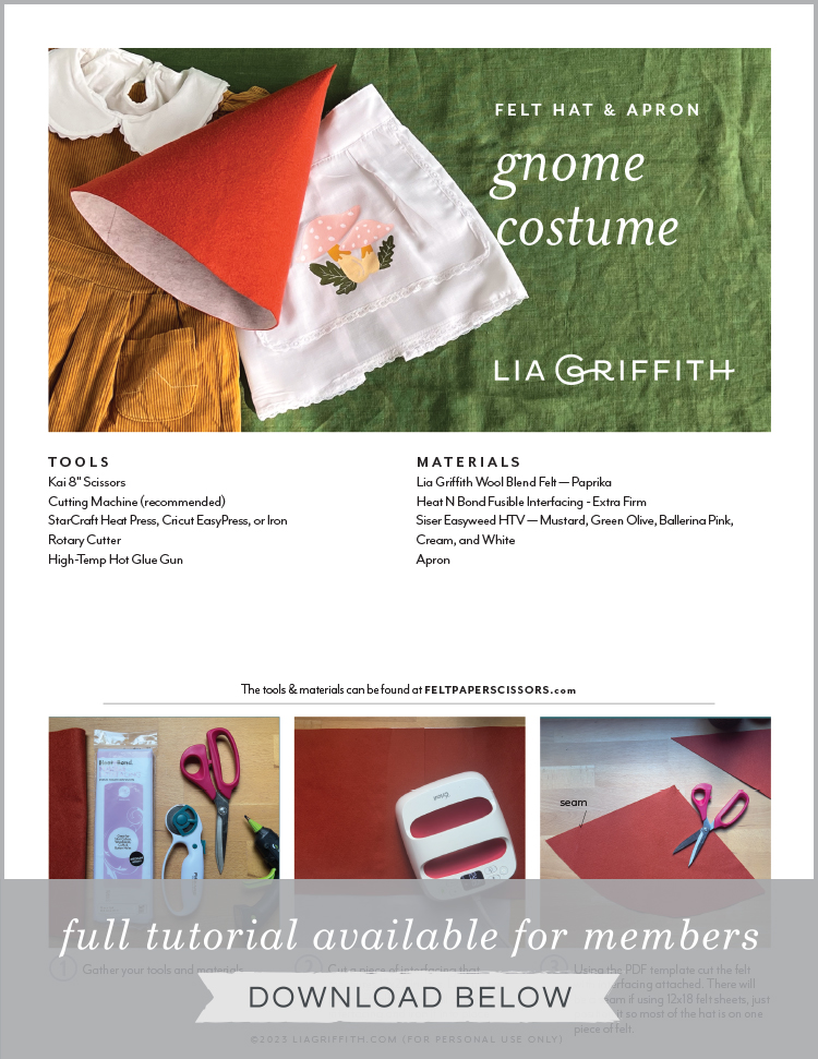 Felt Gnome Hat and HTV Apron Costume - Lia Griffith