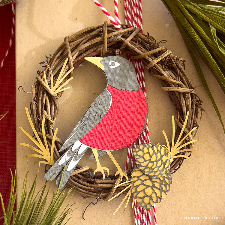Layered Paper Robin Mini-Wreath Ornaments - Lia Griffith