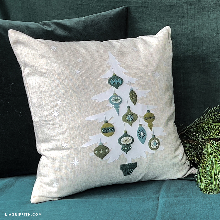Felt Applique Holiday Tree Pillow - Lia Griffith