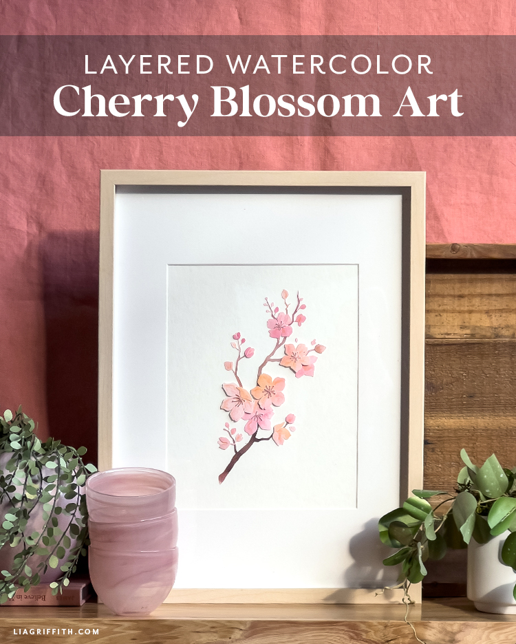 Layered Watercolor Cherry Blossom Artwork - Lia Griffith