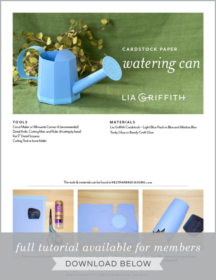 Cardstock Paper Watering Can - Lia Griffith