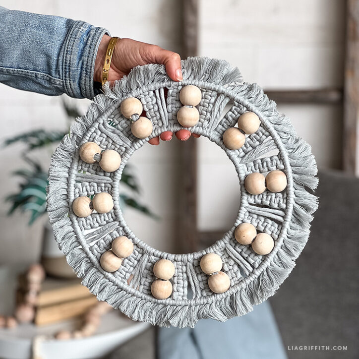 Macrame Wreath with Wood Beads - Lia Griffith