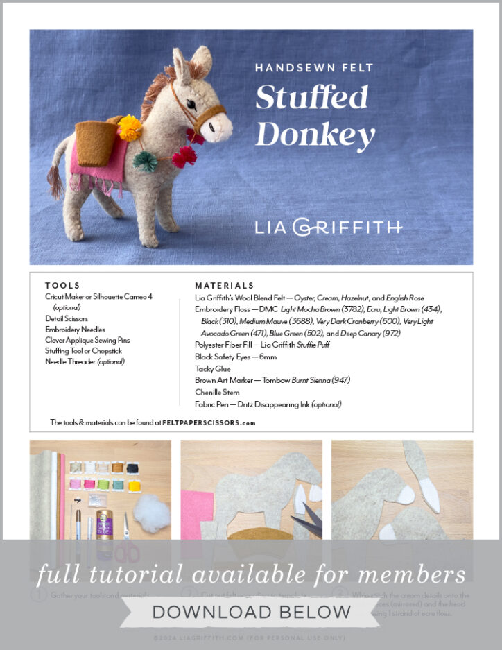 Felt Donkey Tutorial & Template - Lia Griffith